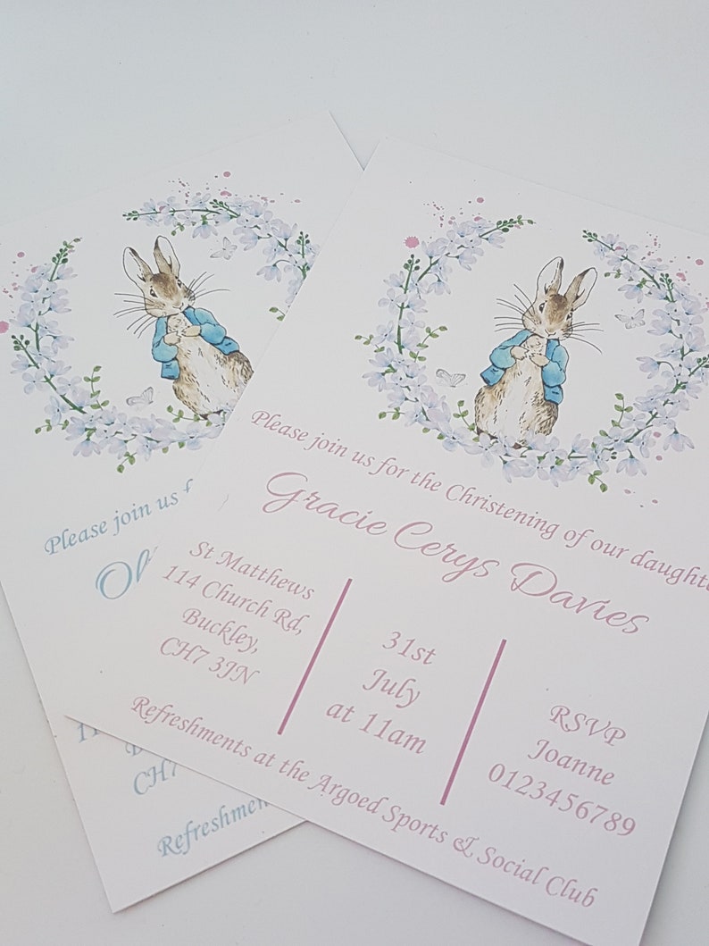 Peter Rabbit Christening Invitations Boys & Girls Packs of 10 Complete ...