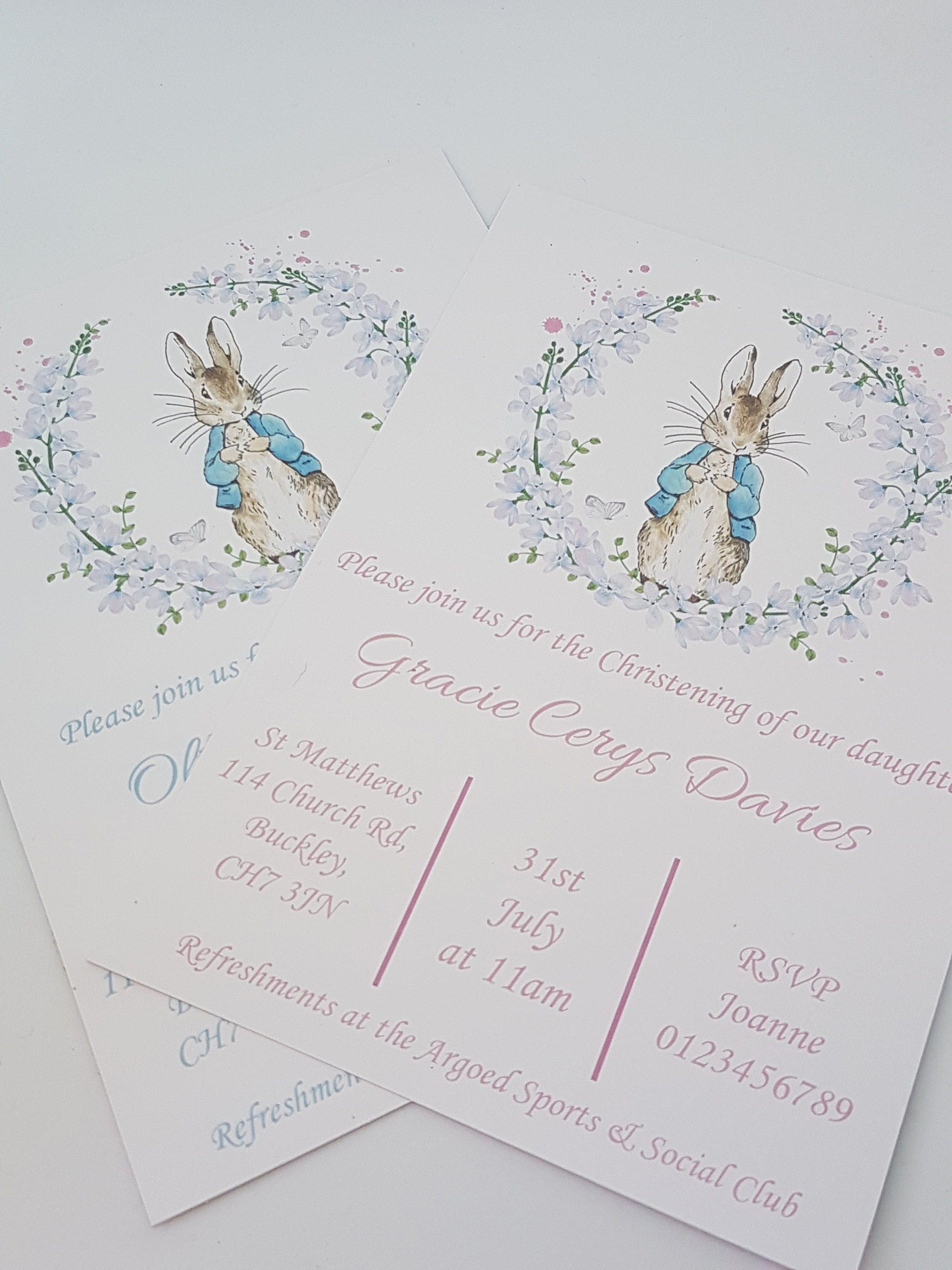 Peter Rabbit Christening Invitations Boys & Girls Packs of 10 Complete ...