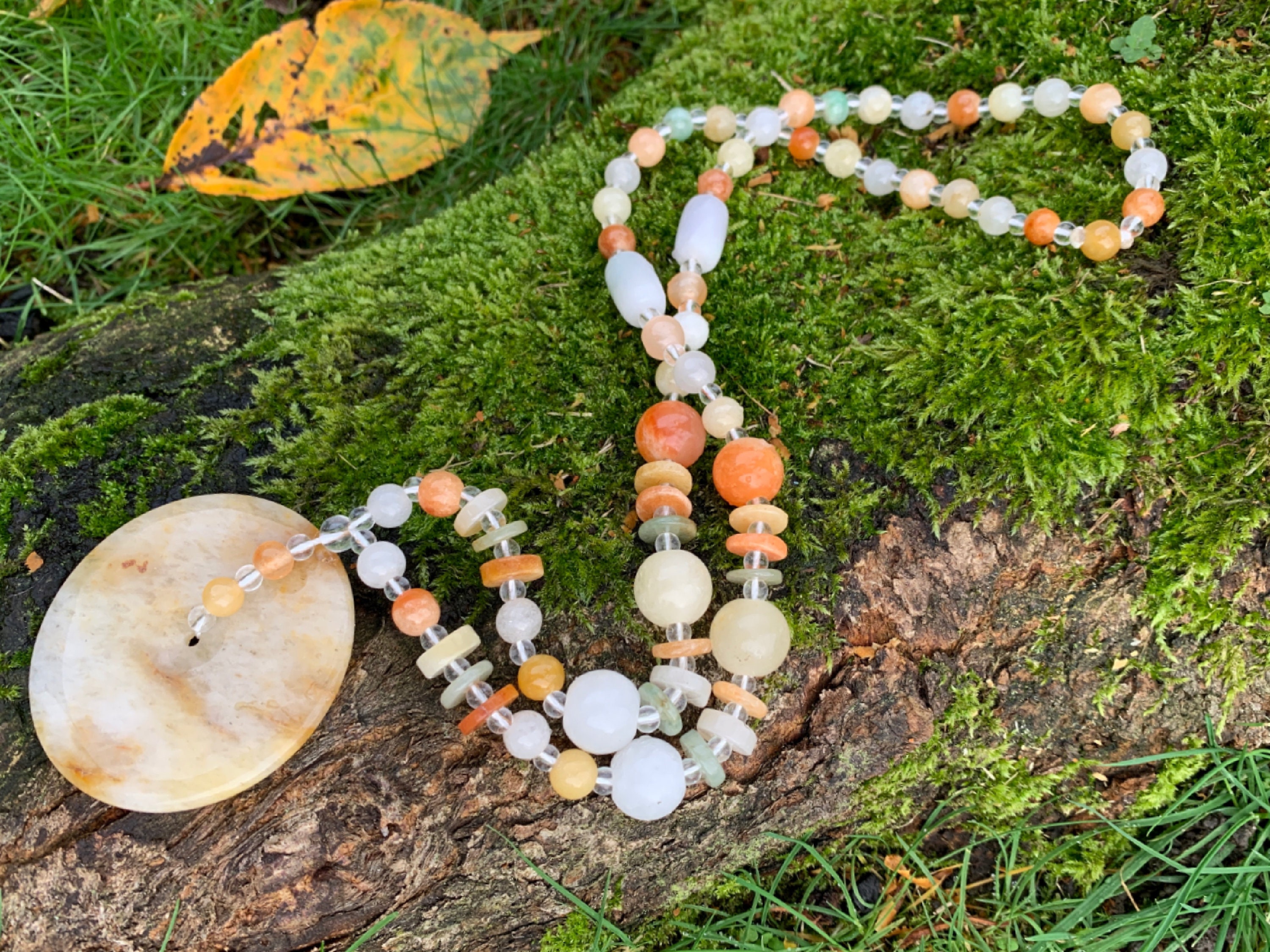 Large Honey Jade Pi Disc Donut Pendant Necklace | Natural Semi-precious ...
