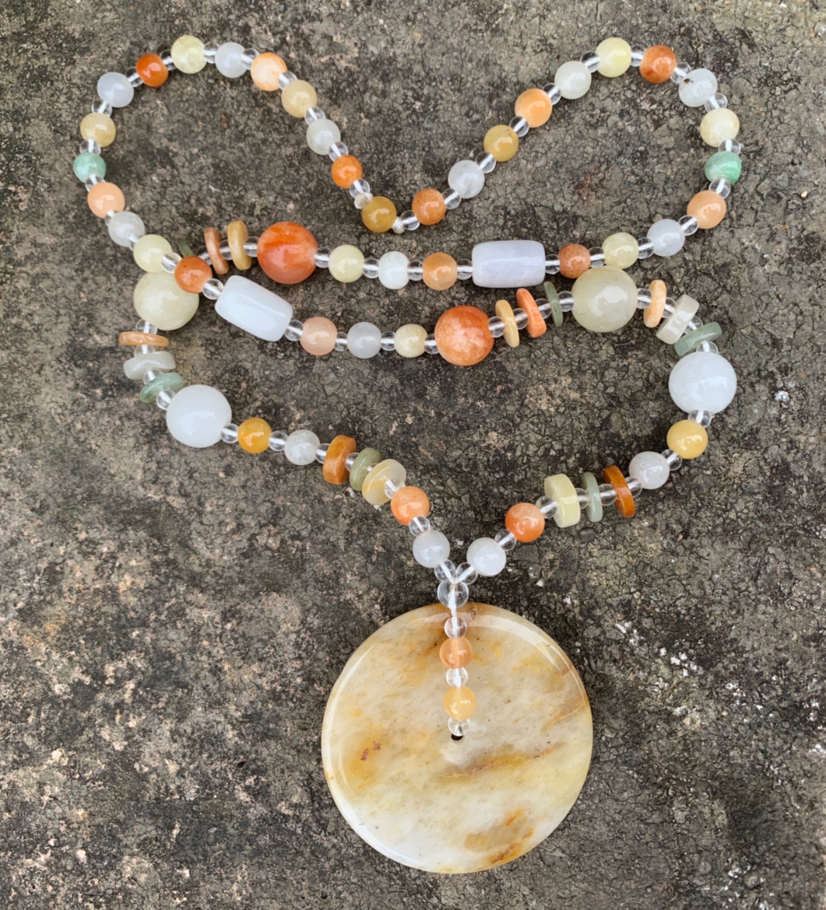 Large Honey Jade Pi Disc Donut Pendant Necklace | Natural Semi-precious ...