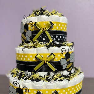Bumble Bee Diaper Cake | Mommy to Bee Diaper Cake | Neutral Baby Diaper ...