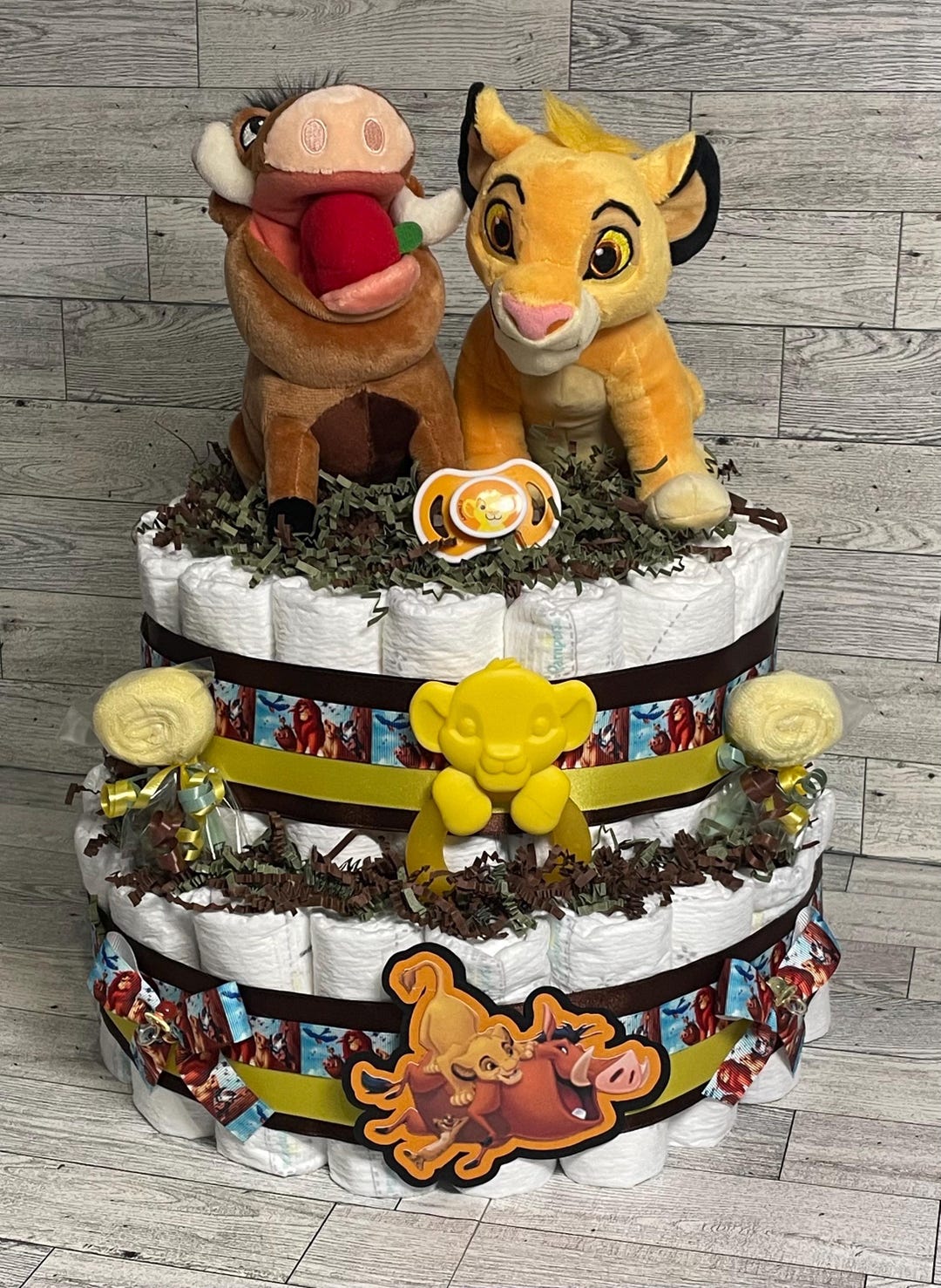 Lion King Diaper Cake: Simba, Pumbaa Plush - Baby Shower Centerpiece - Etsy
