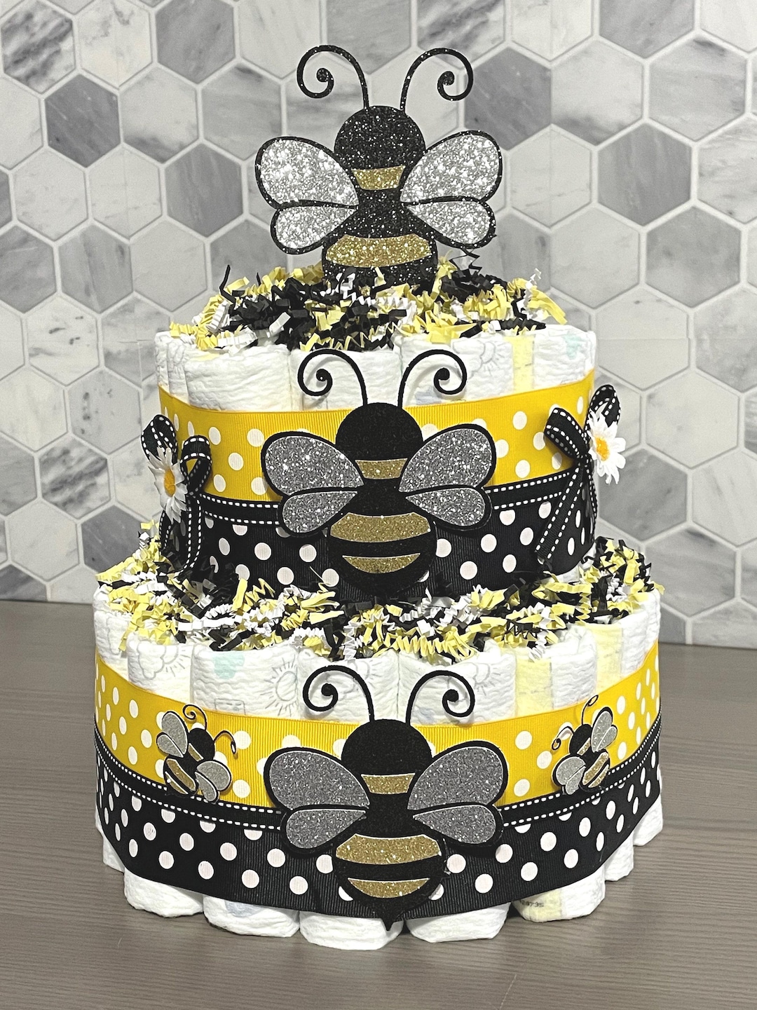 Bumble Bee Diaper Cake | Mommy to Bee Diaper Cake | Neutral Baby Diaper ...