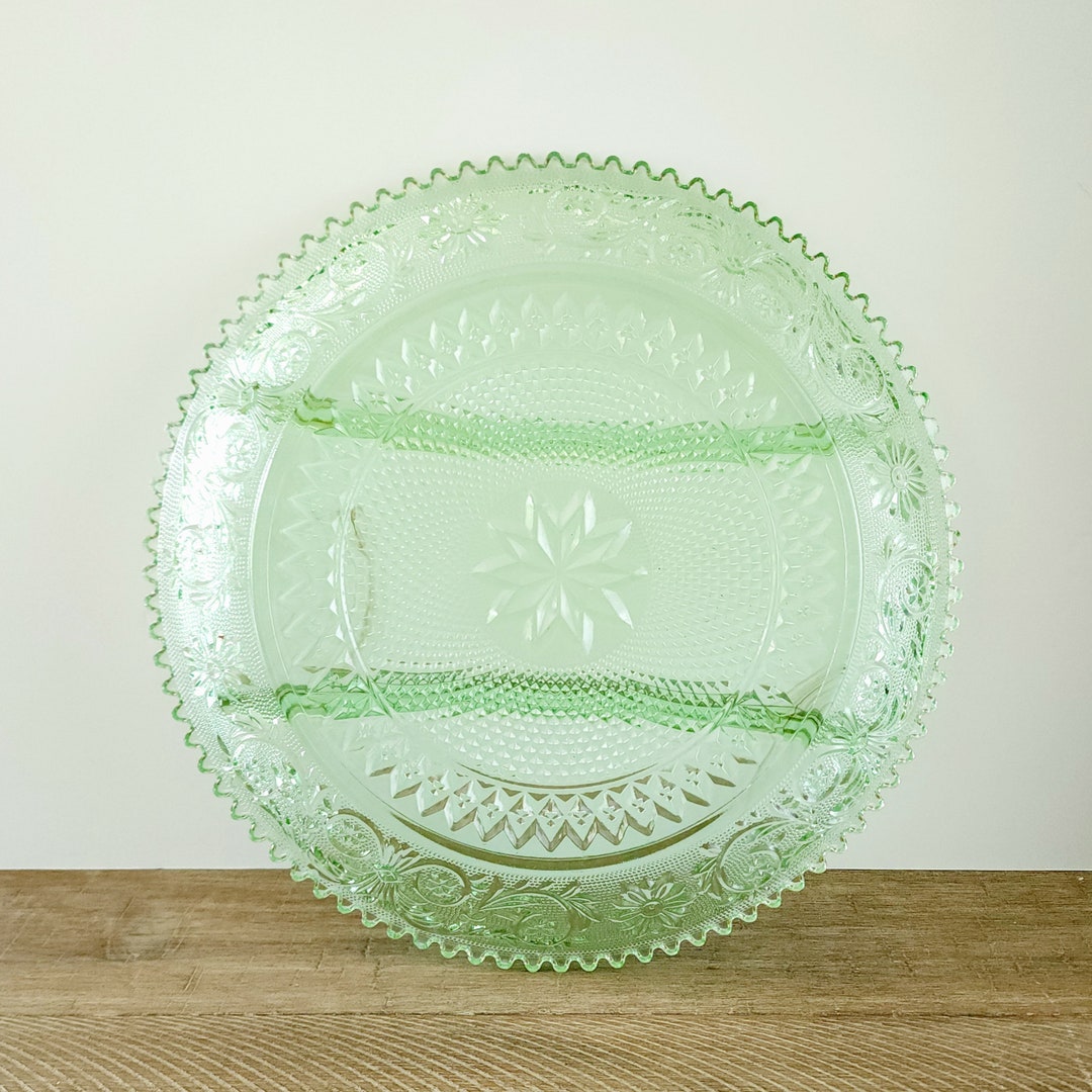 Indiana Tiara Glass Chantilly Green Divided Glass Platter, Light Green ...
