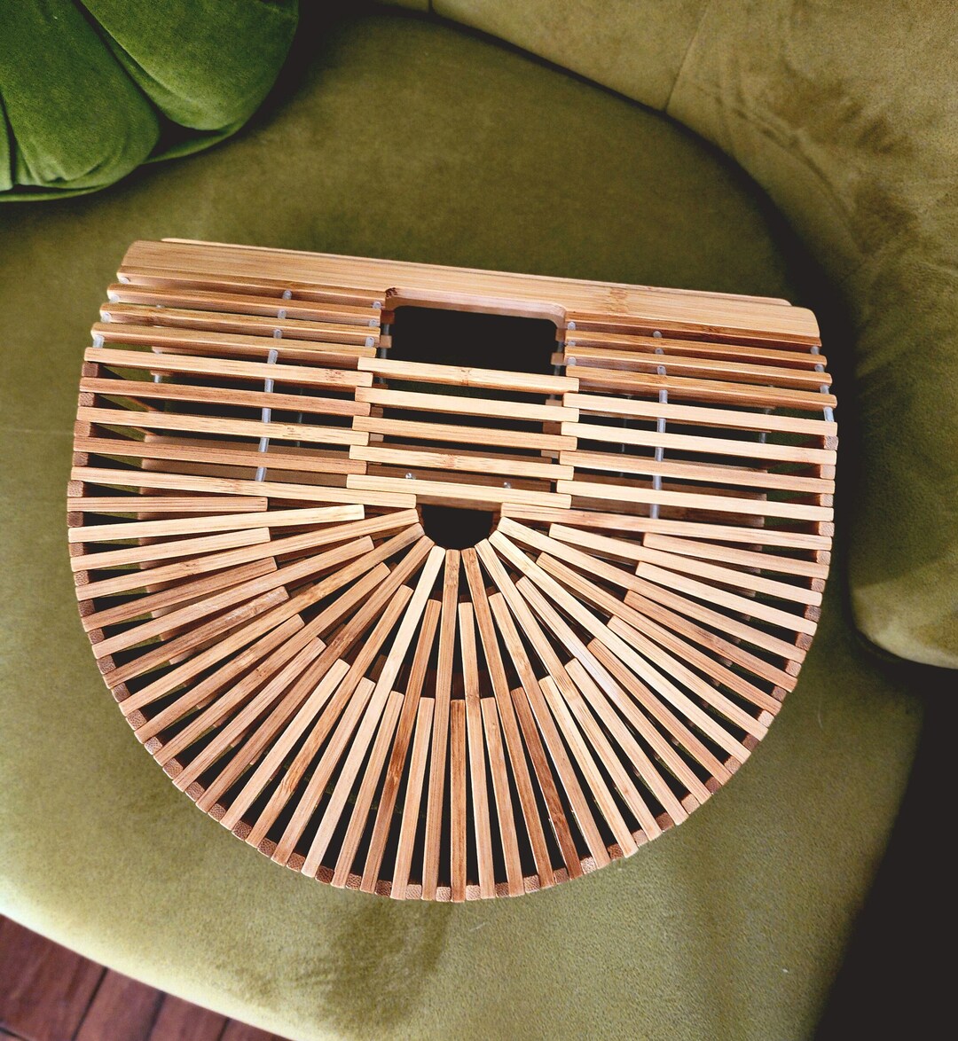 Half Moon Bamboo Tote, Natural Slatted Wood Bag, Vintage Boho Style - Etsy