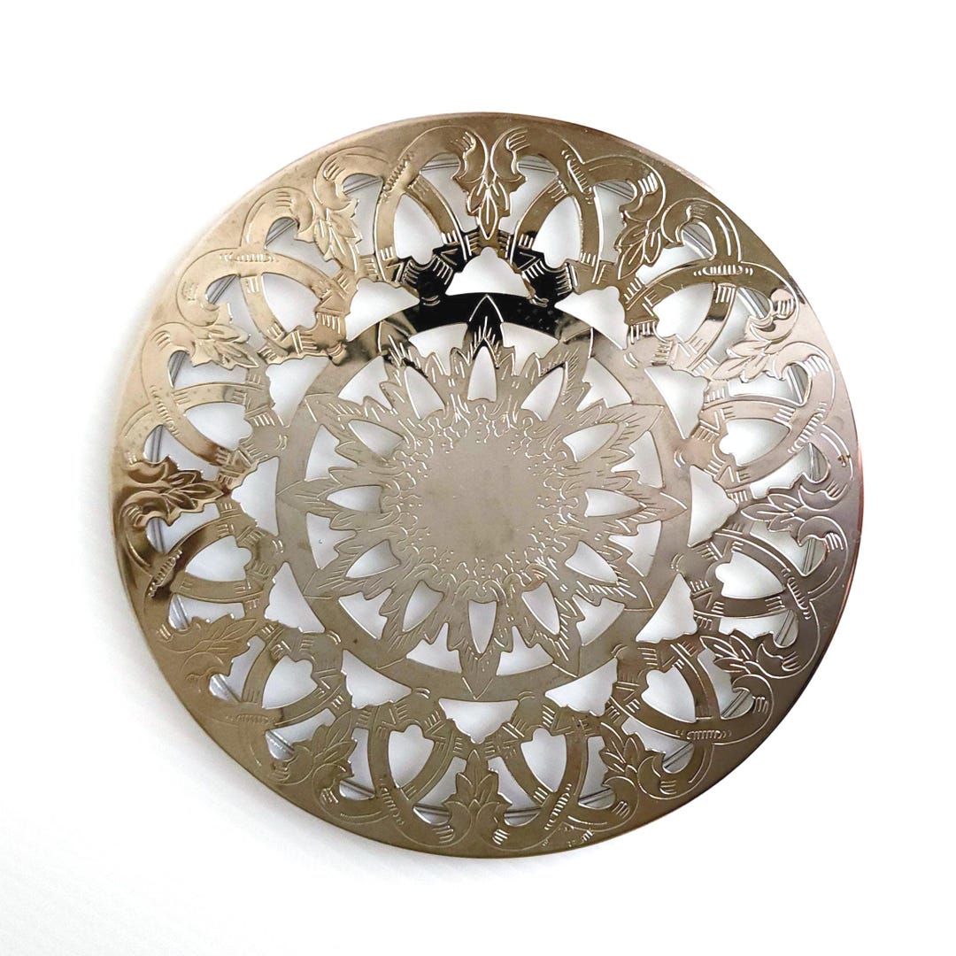 Vintage Italian Silverplate Trivet – Glass Bottom, Ornate Scroll Design ...