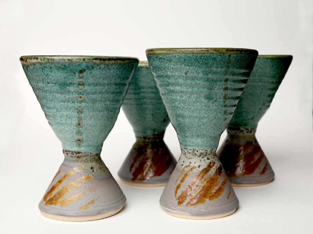 Handmade Ceramic Goblets, Teal, Gray and Brown, Unique Gift, Hand ...