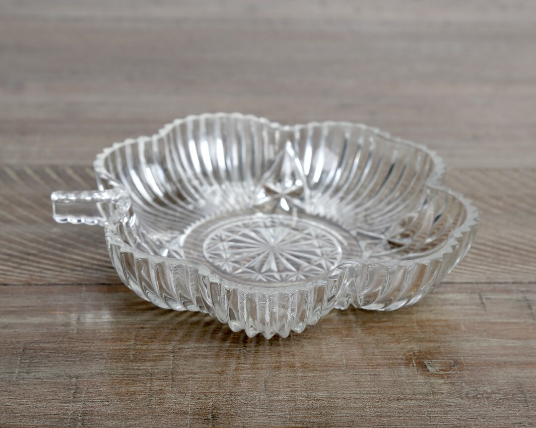 Vintage Federal Glass Pressed Glass Cloverleaf Candy Dish, Shamrock ...