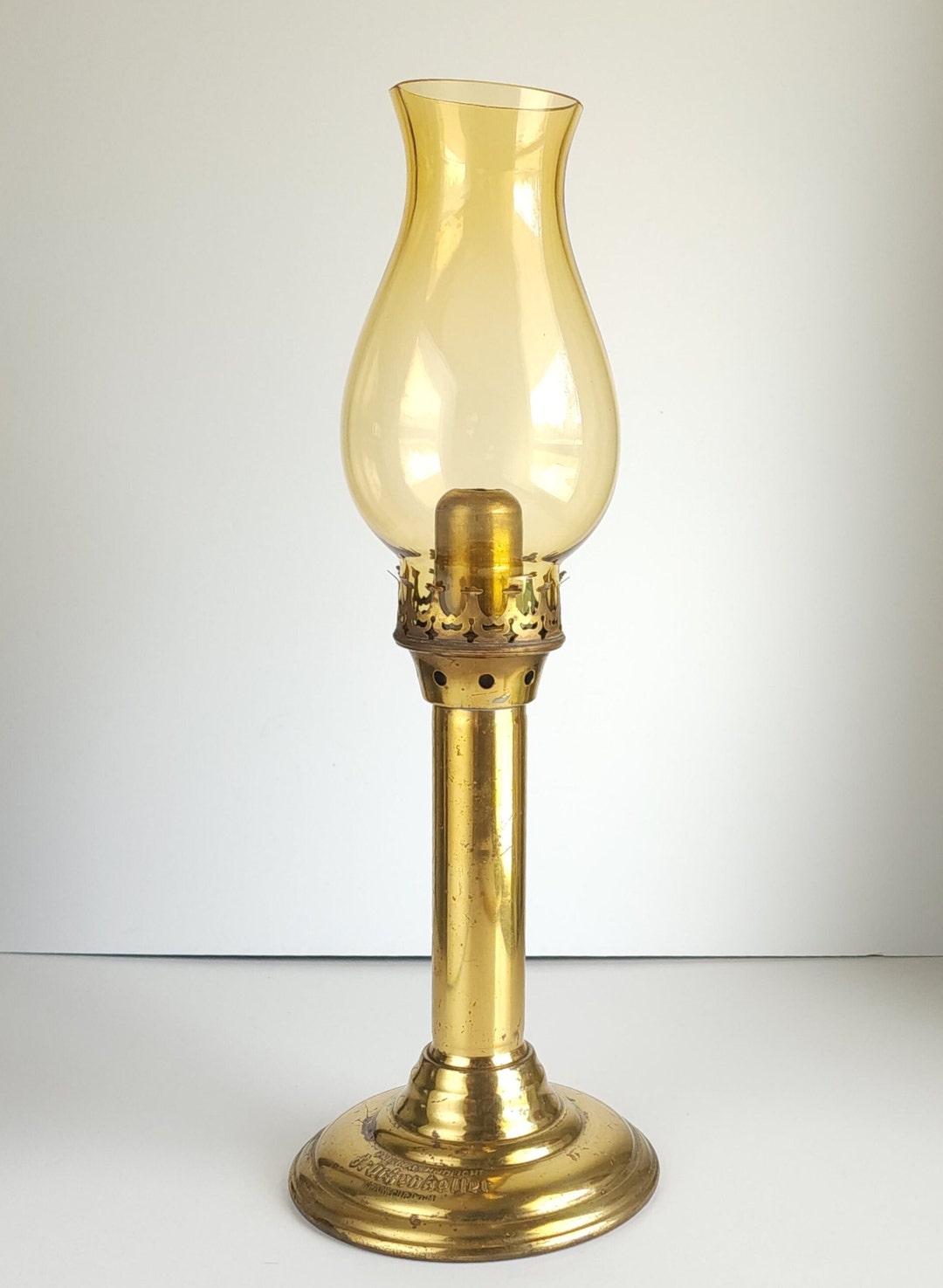 Vintage Bruckenkeller Spring-loaded Candle Holder With Amber Glass ...