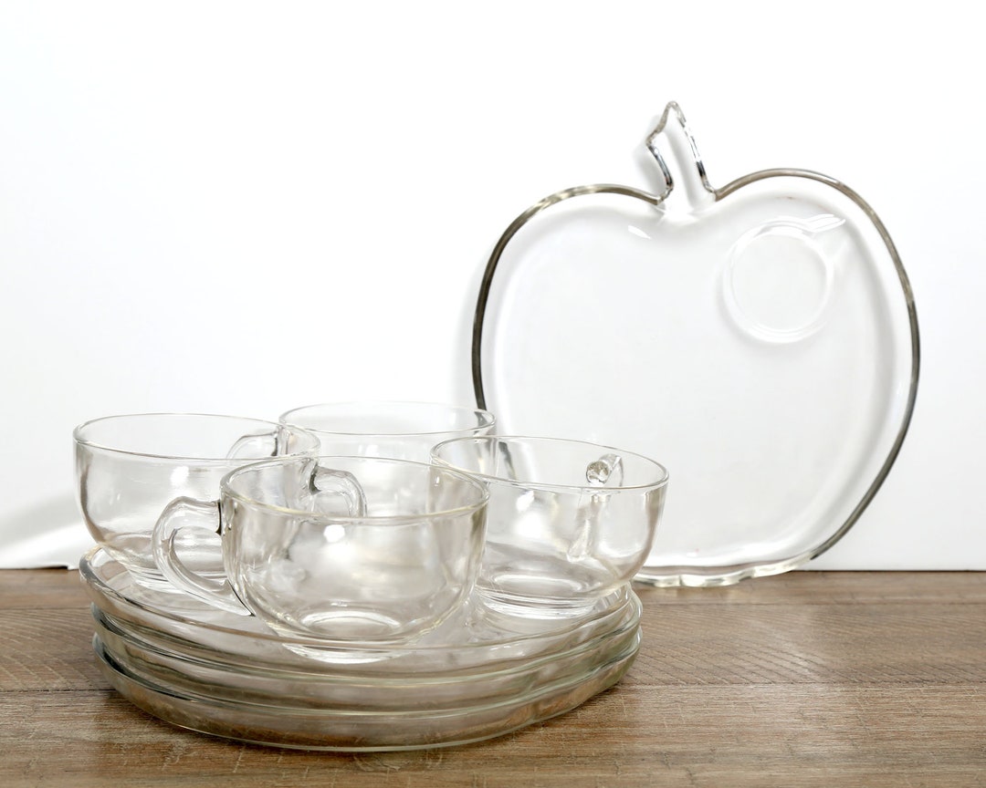 Hazel Atlas Orchard Apple Shaped Plates and Cups, Vintage Luncheon Set ...