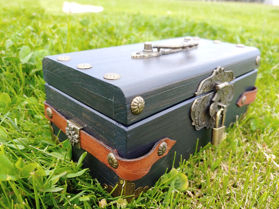 Black Treasure Chest With Lock and Key, Keepsake Chest, Wood Jewelry ...