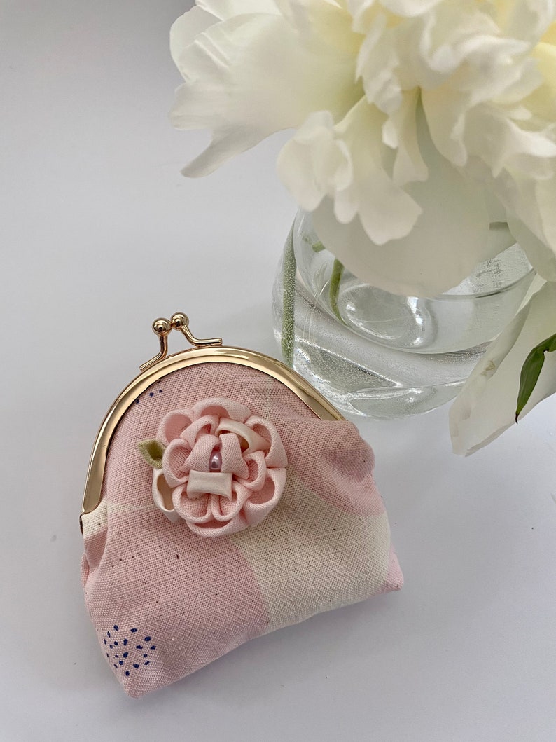 9cm Kiss Lock Coin Purse, Pink "muddy Works" Cotton Canvas, Peony ...