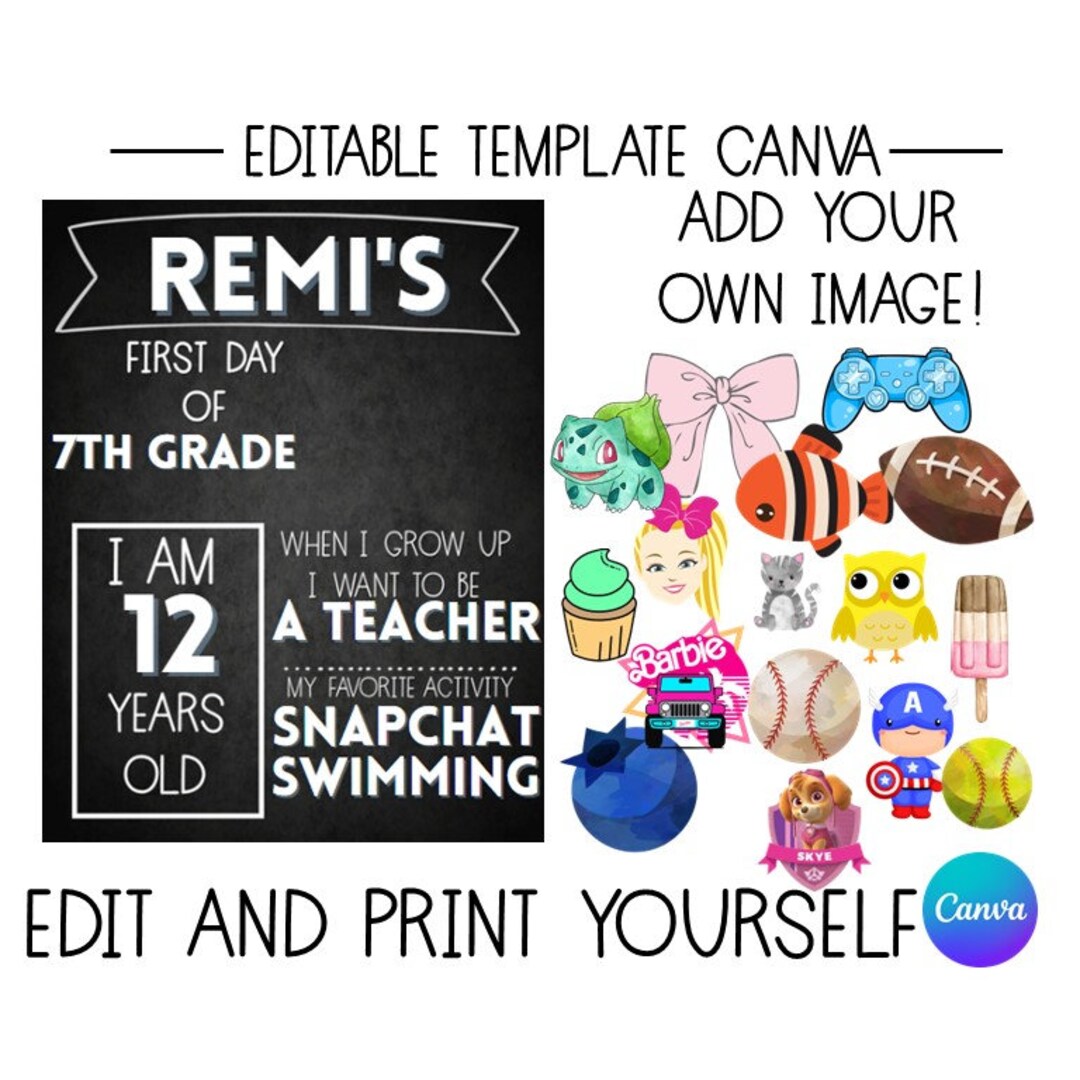 Make Your Own Editable Edit and Print First Day of School Sign Digital ...