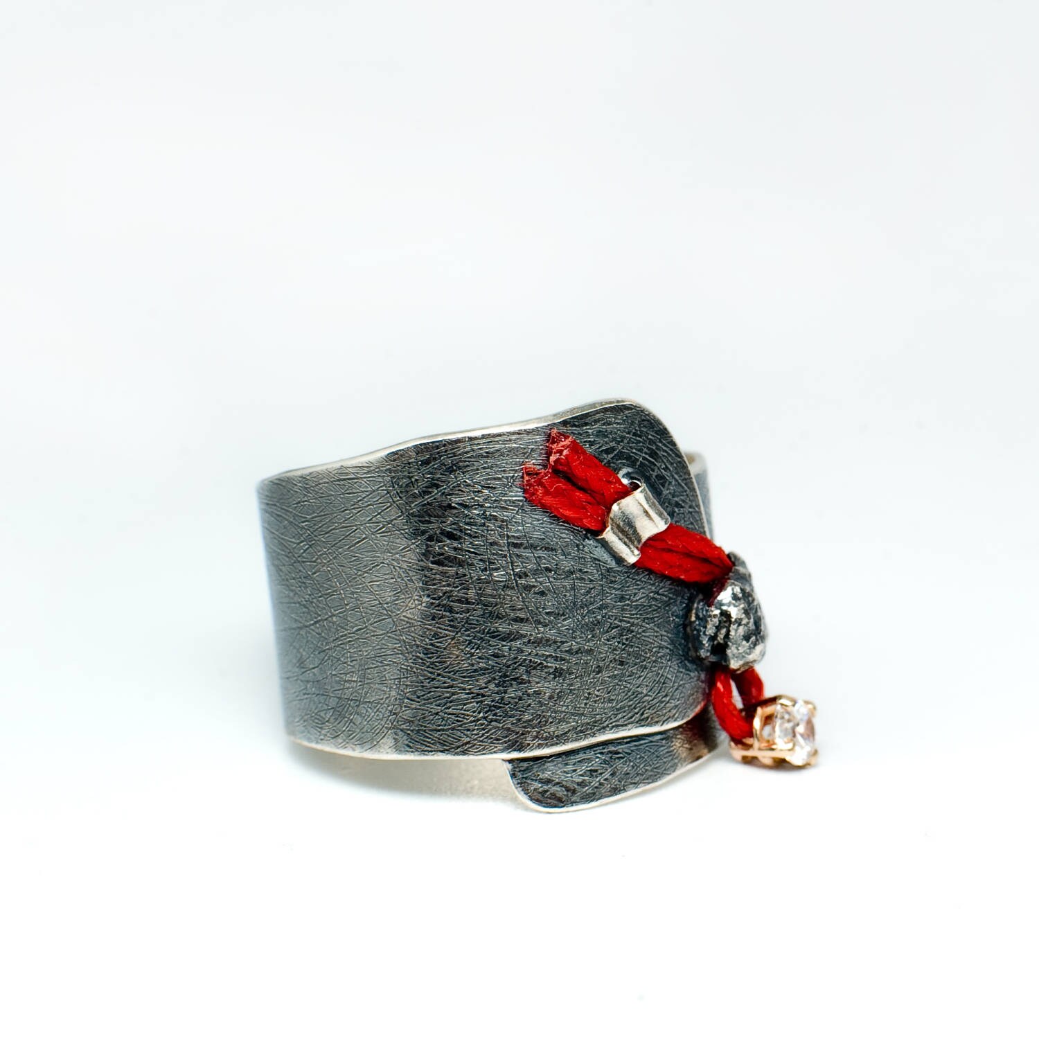 Red Thread Wrap Ring Unique Oneofakind Silver Wrap Statement Cocktail ...