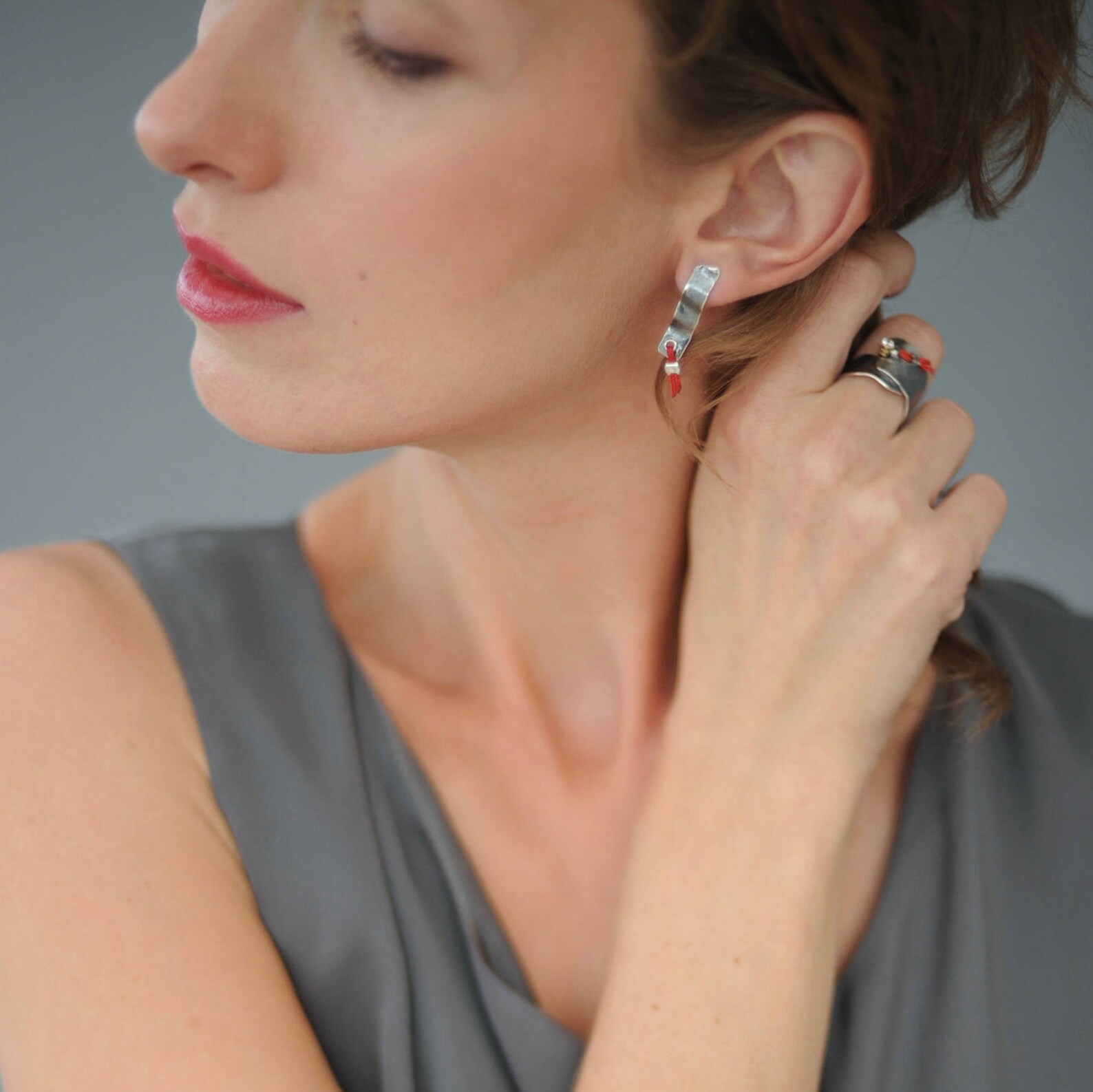 Red Thread Wrap Ring Unique Oneofakind Silver Wrap Statement Cocktail ...