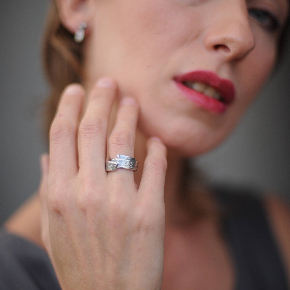 Unisex Adjustable Wrap Sterling Silver Ring Mens Rustic Oxidized Silver ...