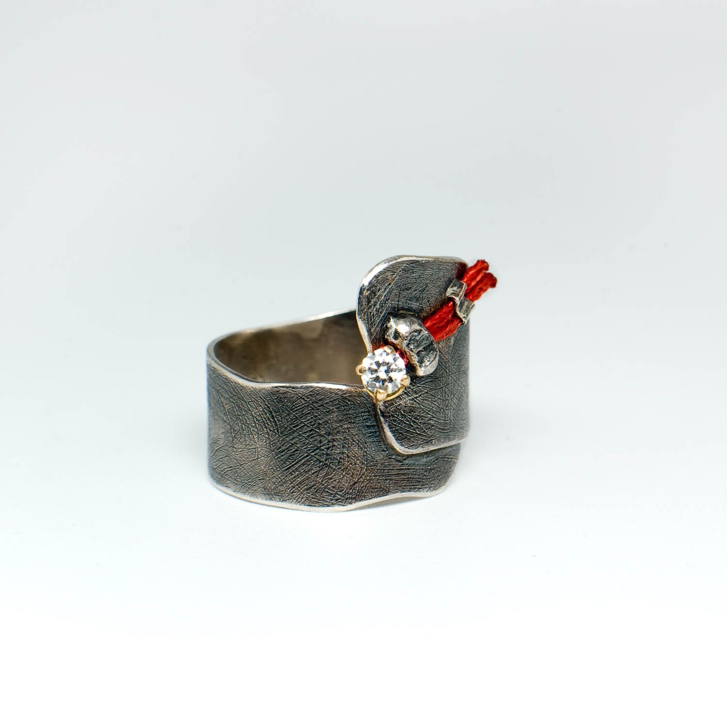 Red Thread Wrap Ring Unique Oneofakind Silver Wrap Statement Cocktail ...