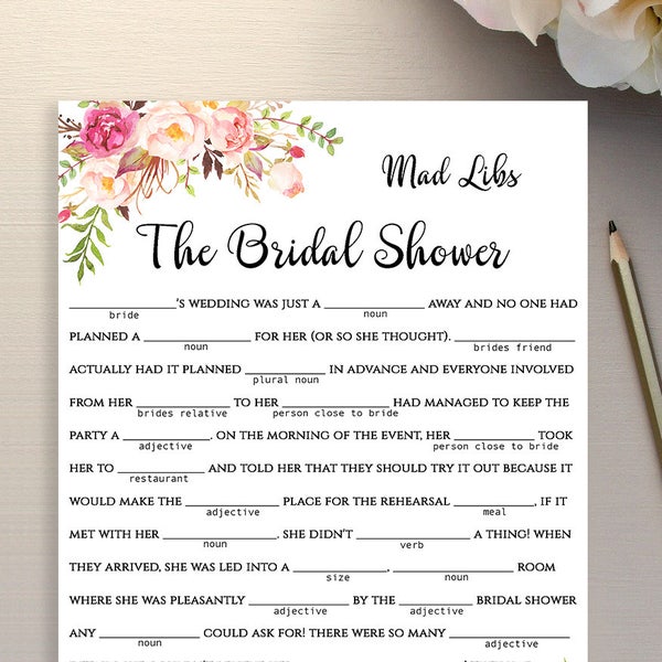 Bridal Shower Mad Libs - Etsy