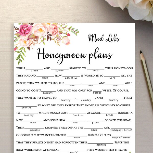 Bridal Shower Mad Libs - Etsy