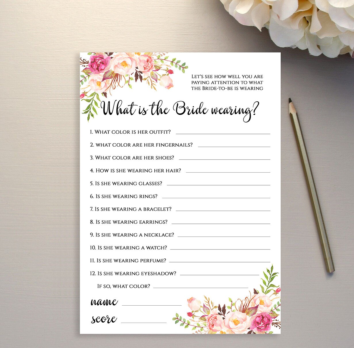 What is the Bride wearing game printable template Instant | Etsy