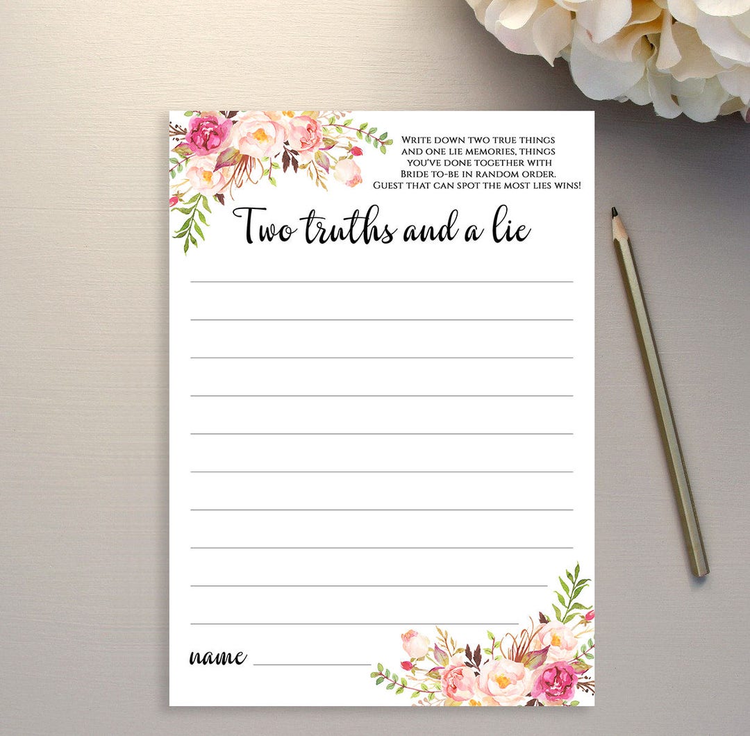 Two Truths and a Lie Game Template Floral Two Truths One Lie Printable ...