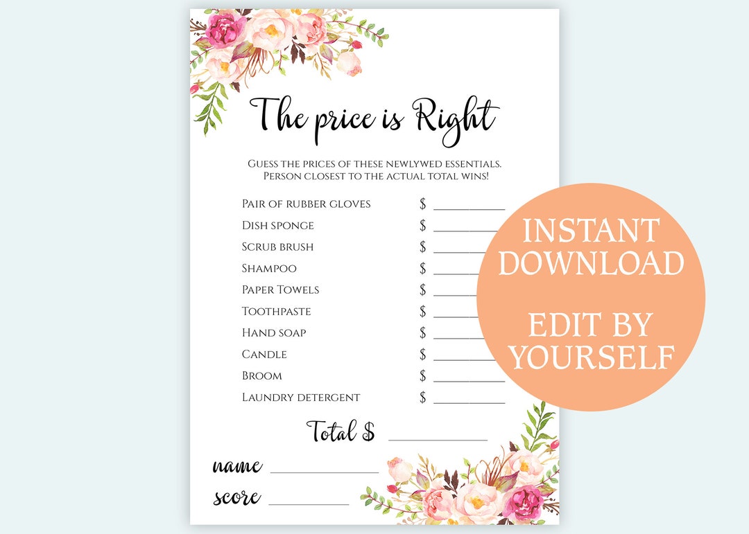 EDITABLE the Price is Right Game Printable Custom Bridal Shower Games ...