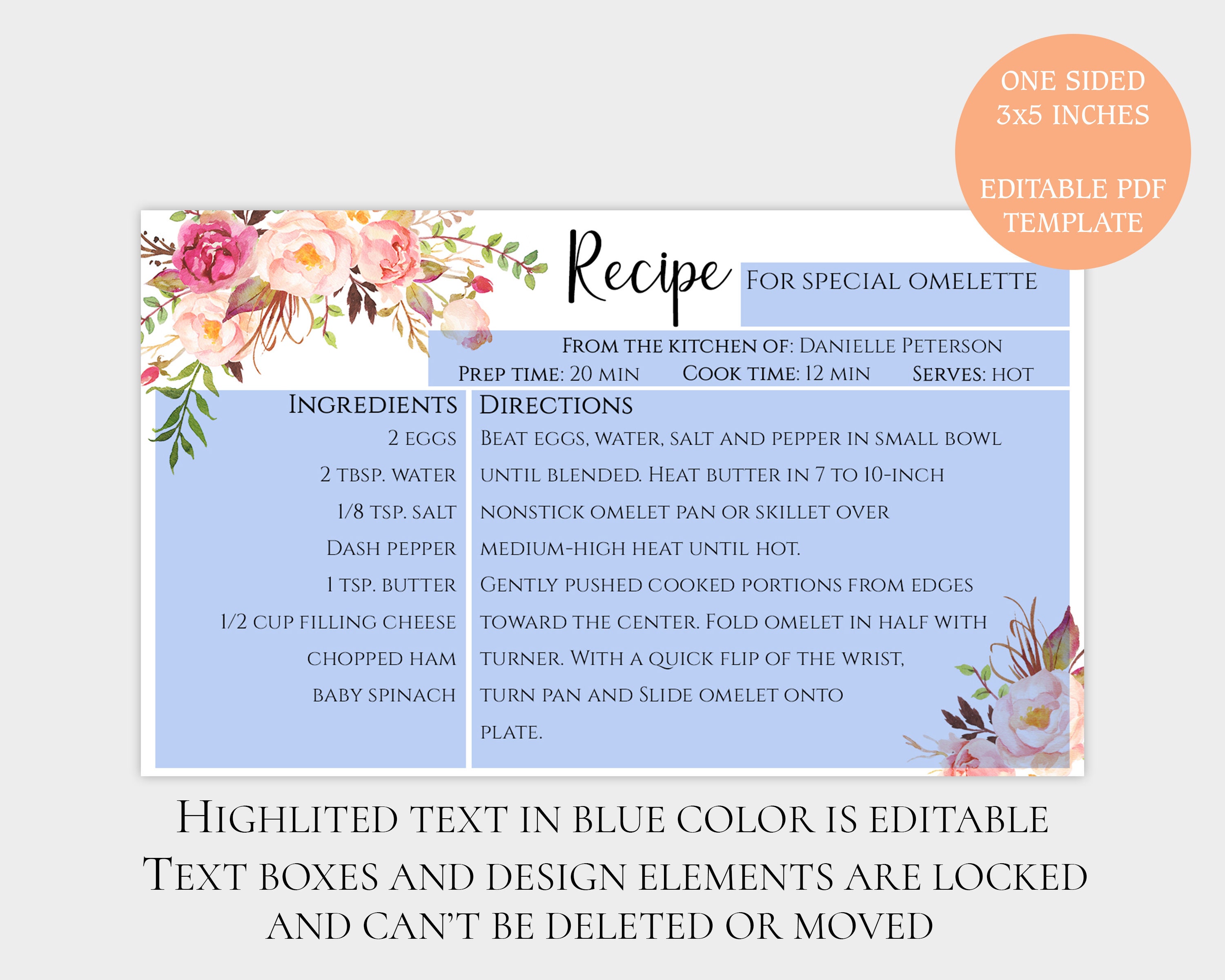 Editable Recipe Cards 3x5 Printable Custom Recipe Card - Etsy