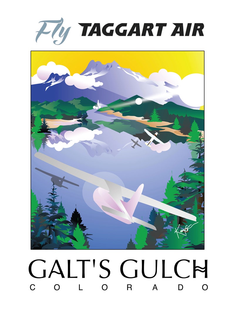 Fly Taggart Air! Vintage Travel Poster, Galt's Gulch Colorado - Etsy