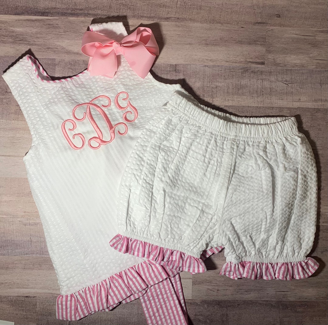 Girls 2-piece Seersucker Swing Back Set | Personalized 2 Piece Set ...
