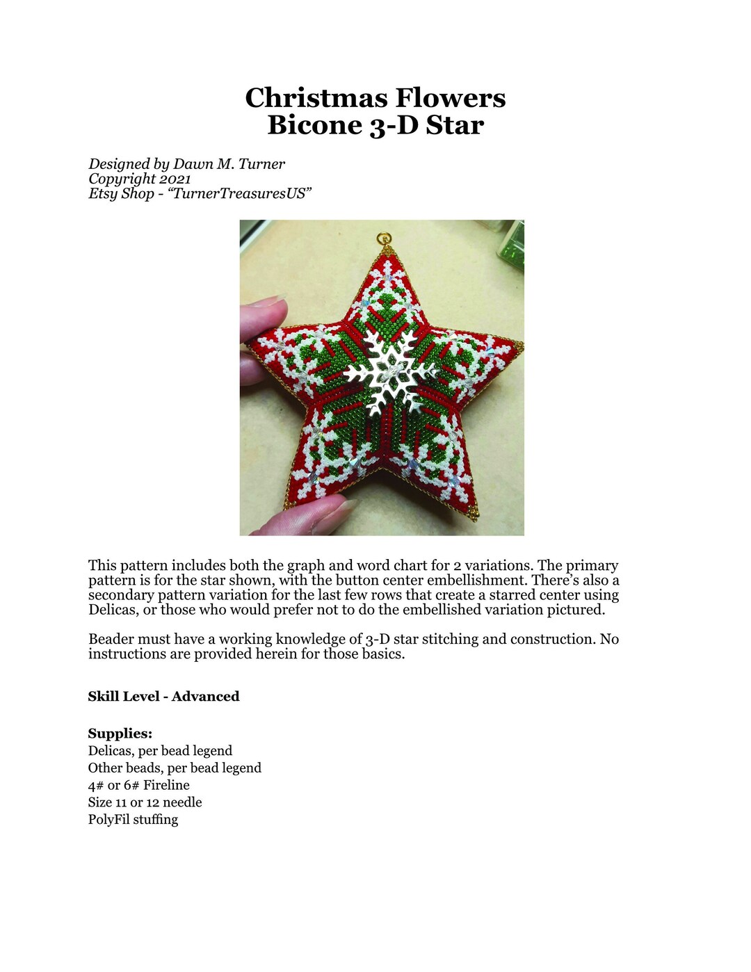 PATTERN, Christmas Flowers Bicone 3-D Star - Etsy