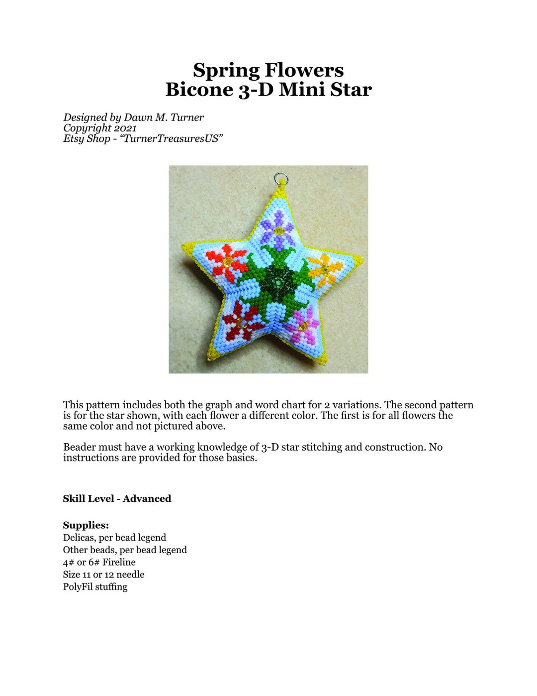 PATTERN, Spring Flowers Bicone 3D Mini Star - Etsy