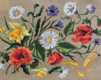 Vintage Needlepoint Canvas Floral Bouquet Ready to Stitch - Etsy