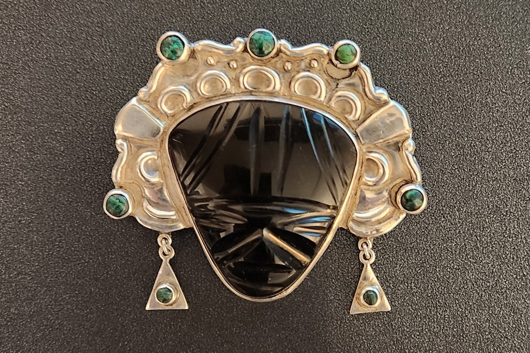 Mexican Silver Aztec Brooch - Etsy