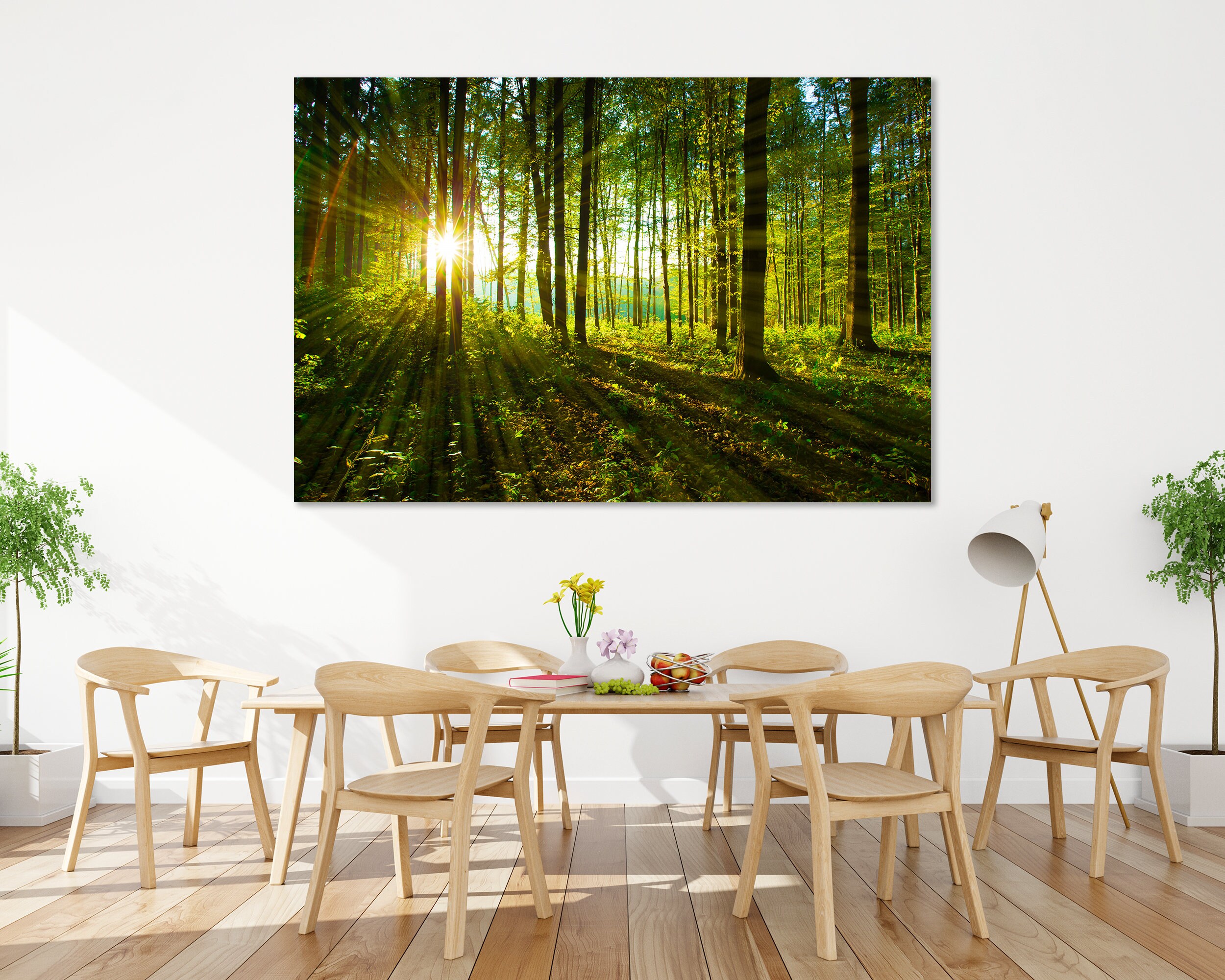 Sunlight Breaks Through the Trees Picture Print Canvas, Green Forest ...