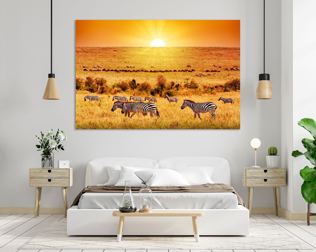 Zebras in African Savanna Art for Wall, Serengeti National Park Wall ...