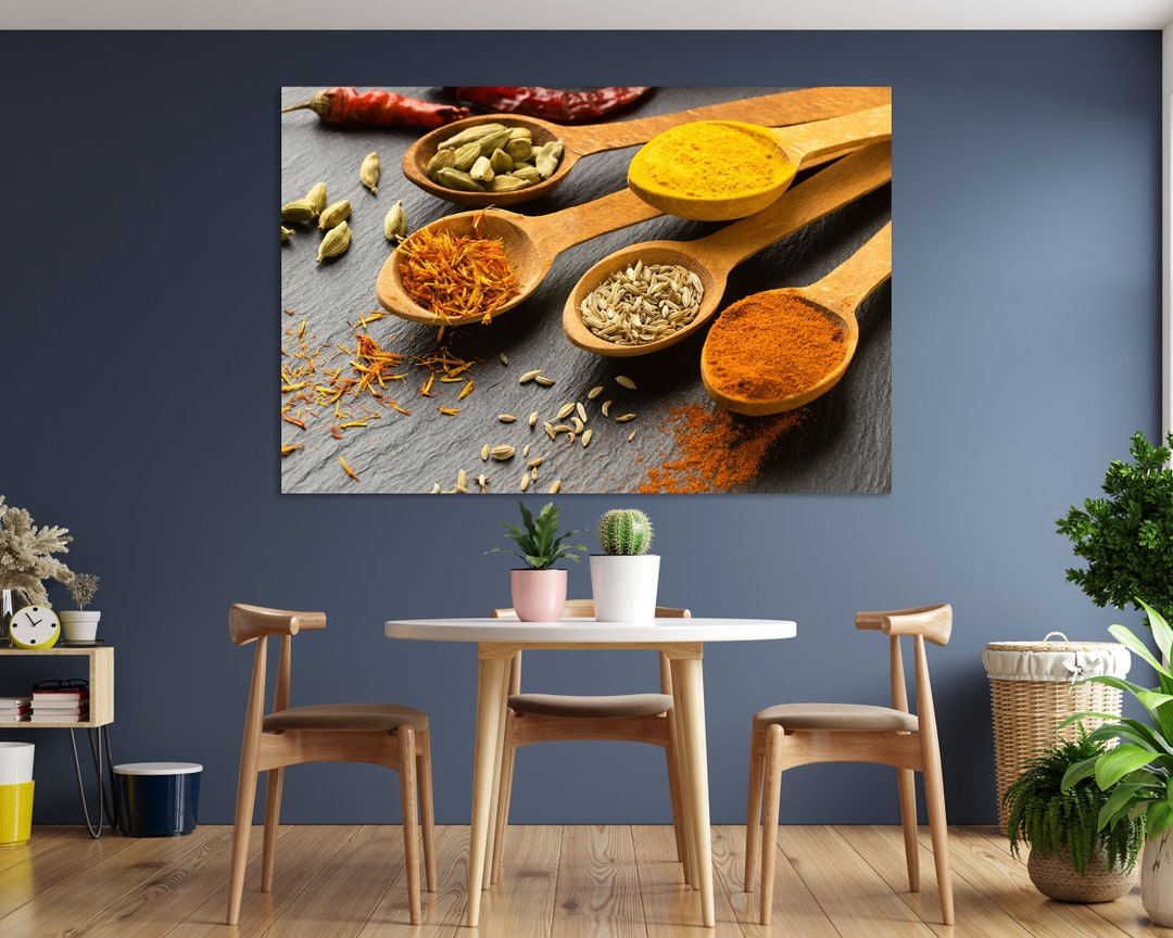Spices in Wooden Spoons Art for Wall Decor, Modern Decor for Kitchen ...