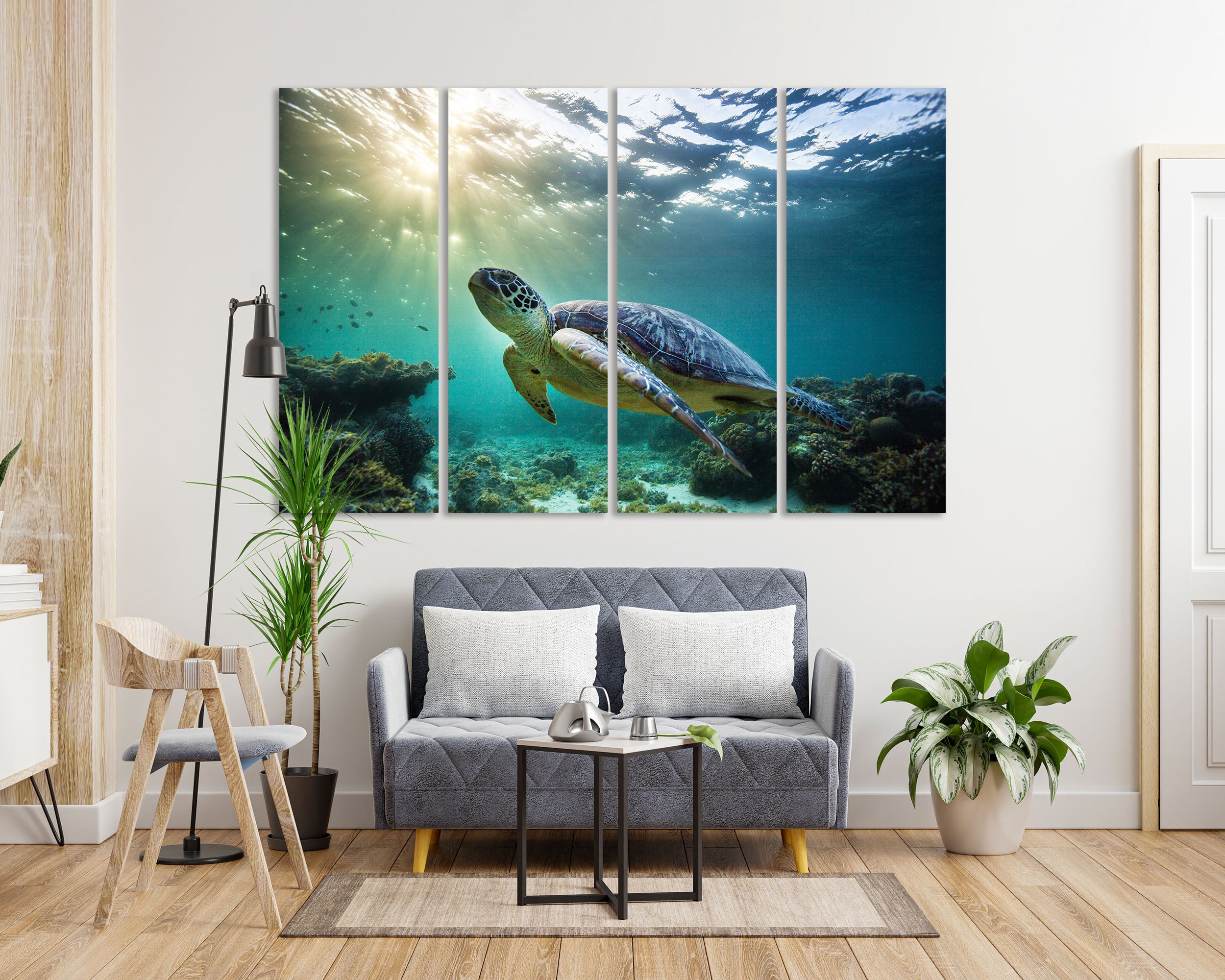 Green Sea Turtle Decor for Wall, Sea Turtle Modern Art for Home, Sea ...