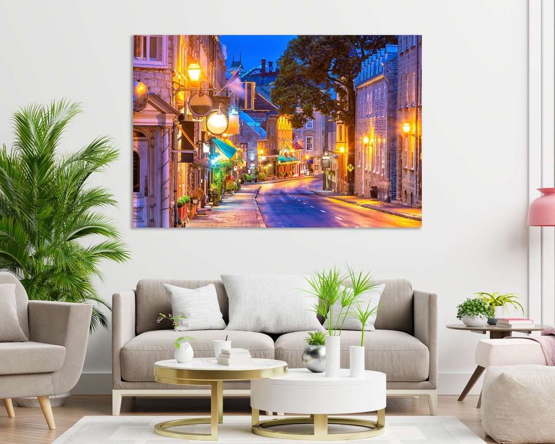 Colorful Street in Quebec Design Art for Bedroom, Quebec City Painting ...