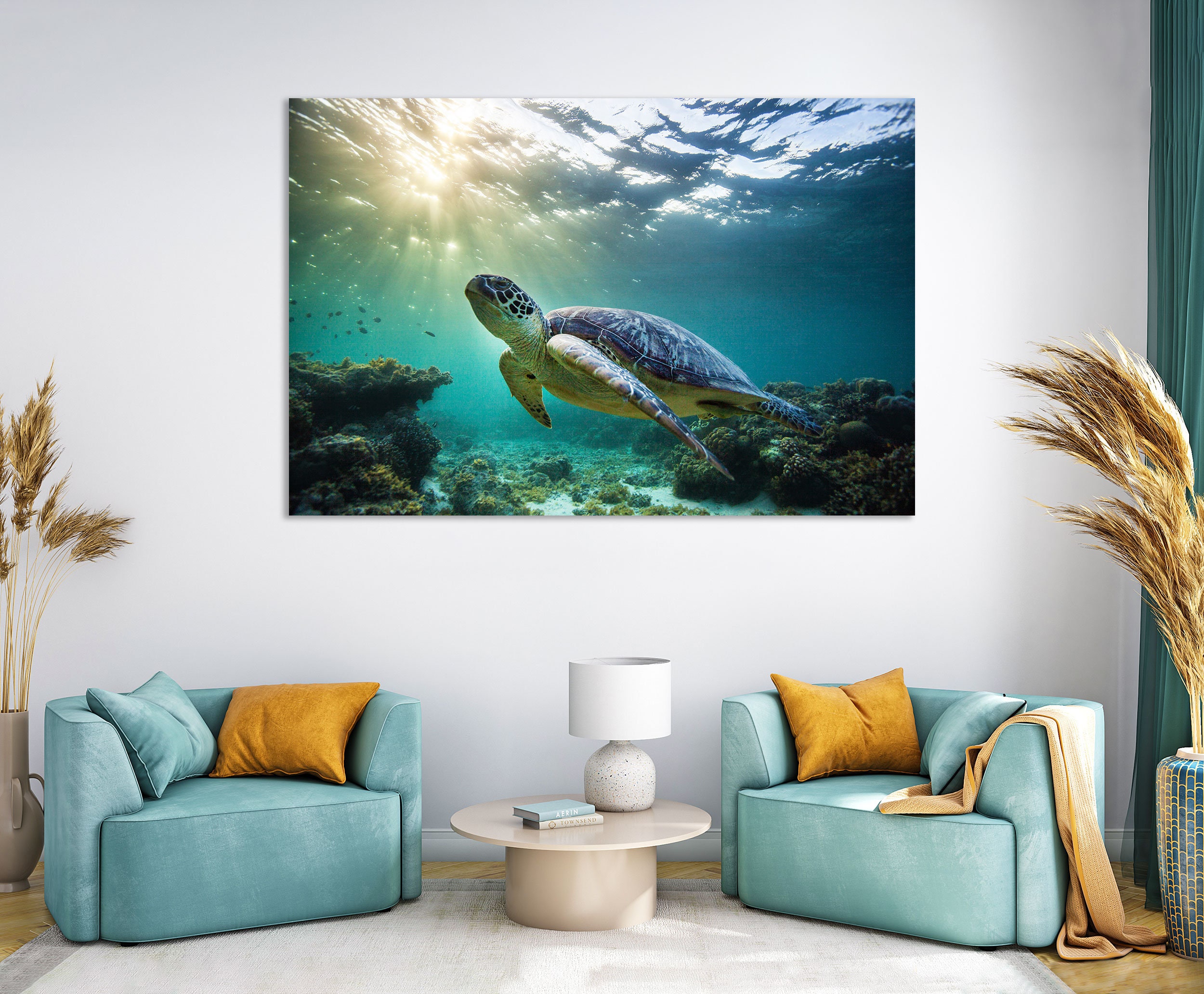 Green Sea Turtle Decor for Wall, Sea Turtle Modern Art for Home, Sea ...