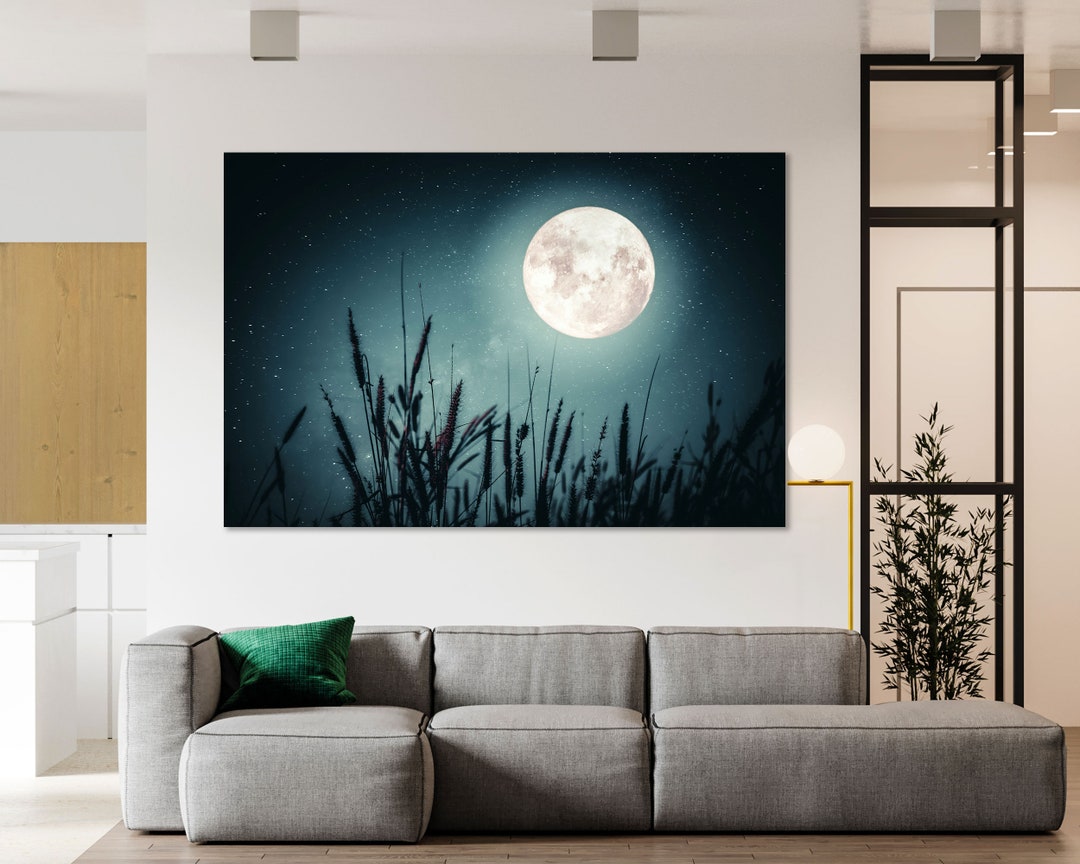 Full Moon Wall Art, Moon Modern Wall Decor, Night Sky Art for Decor ...