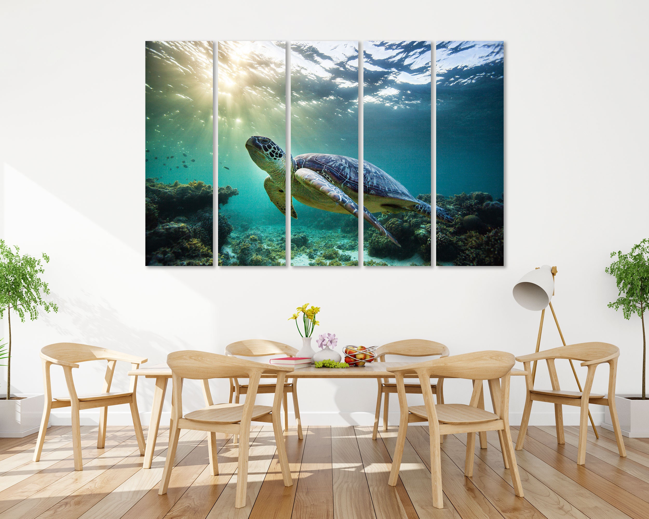 Green Sea Turtle Decor for Wall, Sea Turtle Modern Art for Home, Sea ...