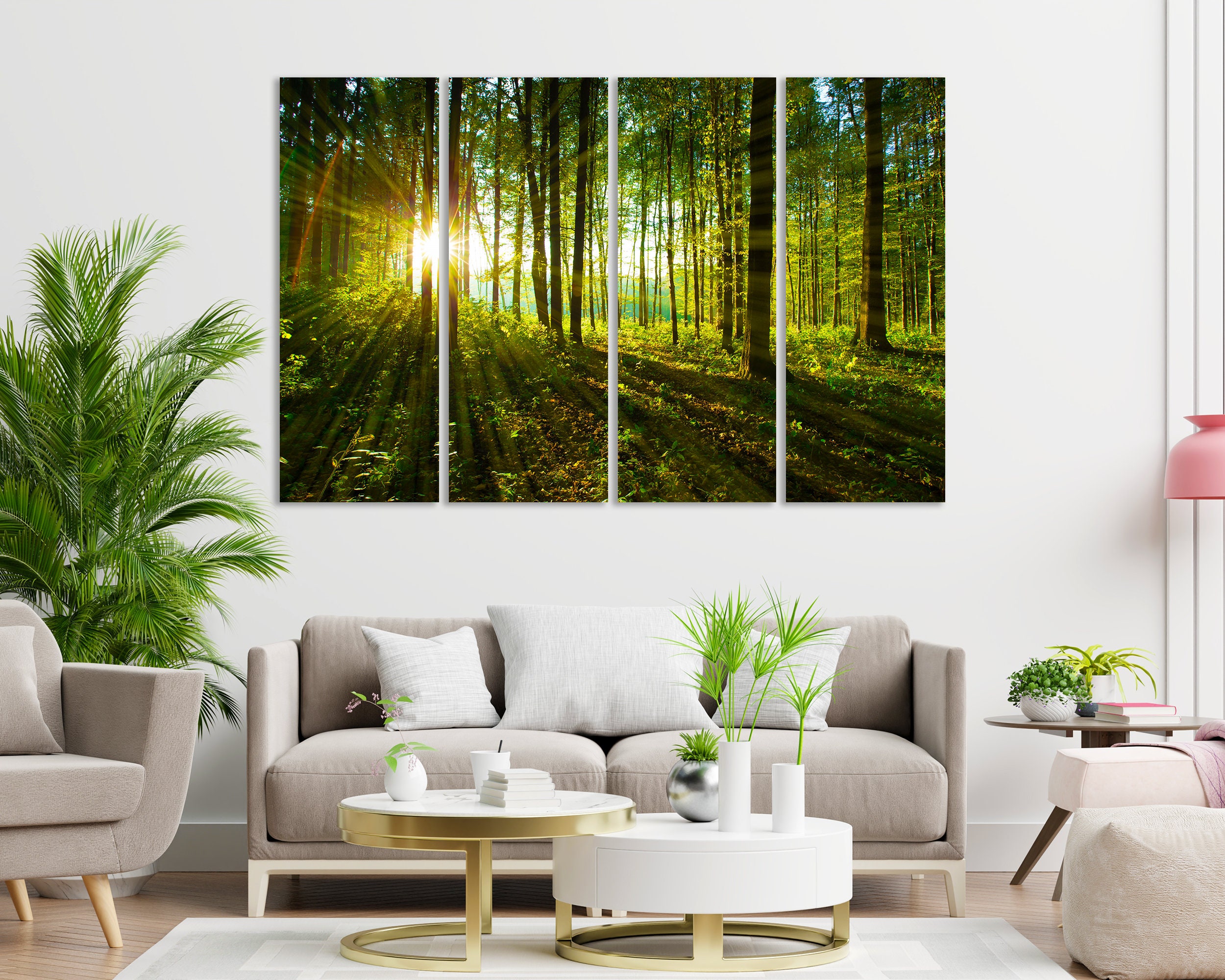 Sunlight Breaks Through the Trees Picture Print Canvas, Green Forest ...