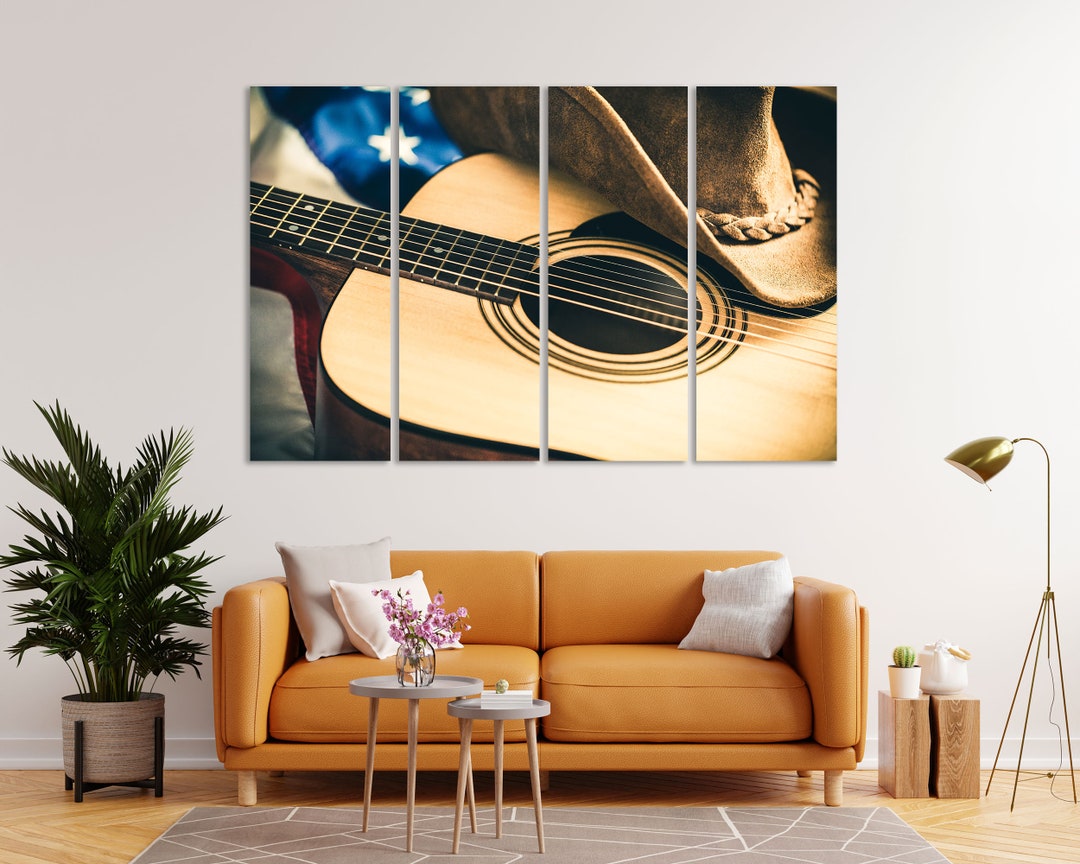 Acoustic Guitar and Cowboy Hat Art for Home Decor, Music Decor for Wall ...