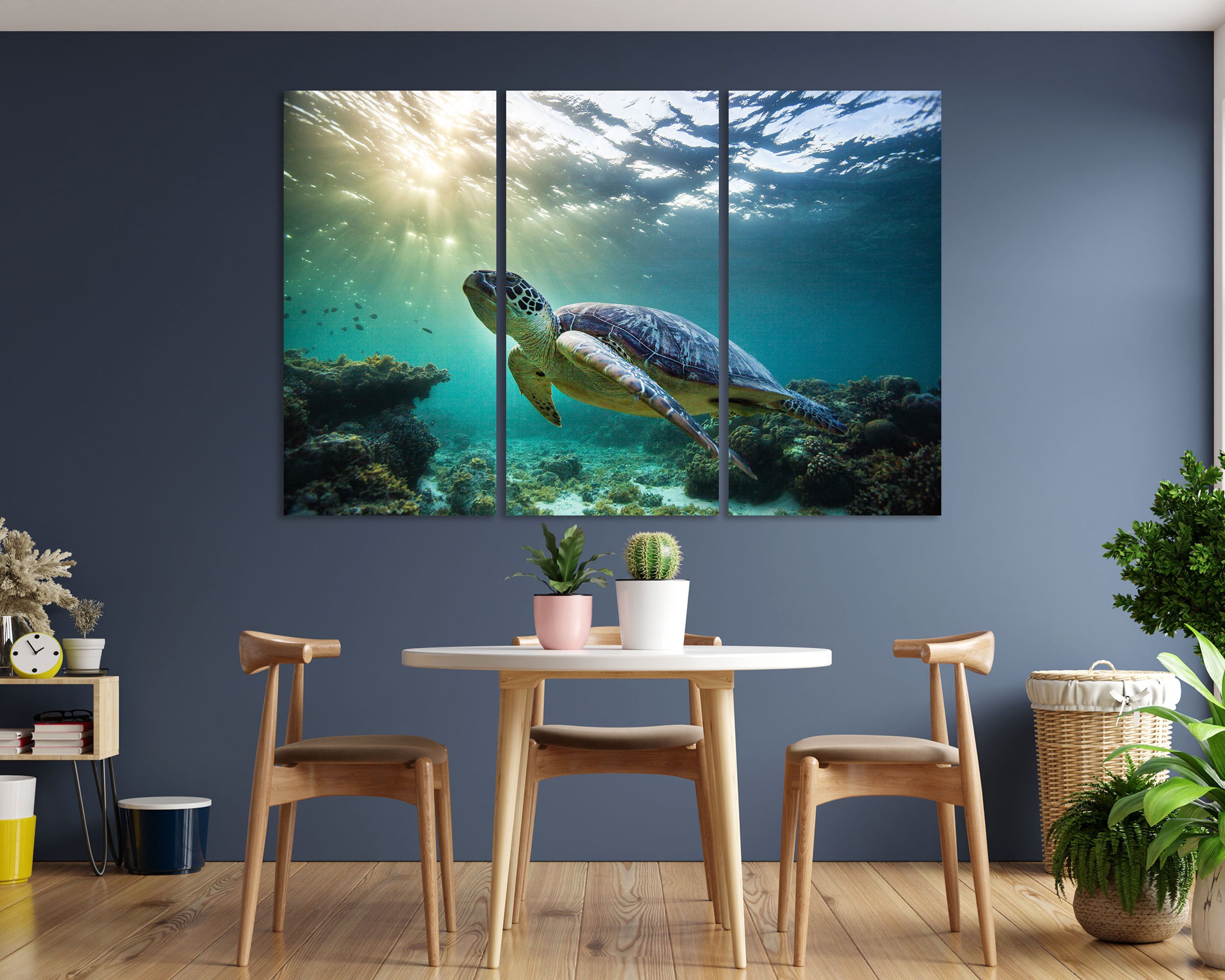 Green Sea Turtle Decor for Wall, Sea Turtle Modern Art for Home, Sea ...