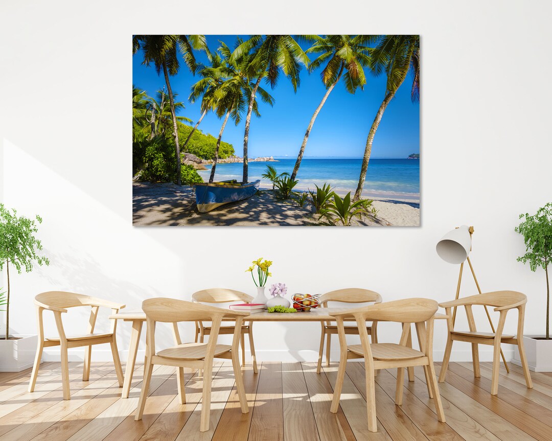 Mahe Seychelles Tropical Beach Print Canvas, Palm Trees Prints ...