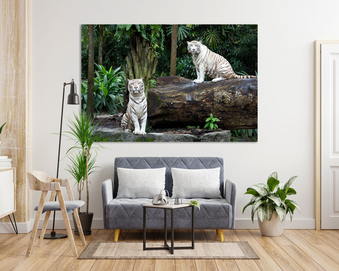White Bengal Tigers Wall Decor, White Tigers Canvas Decor, Tigers Art ...