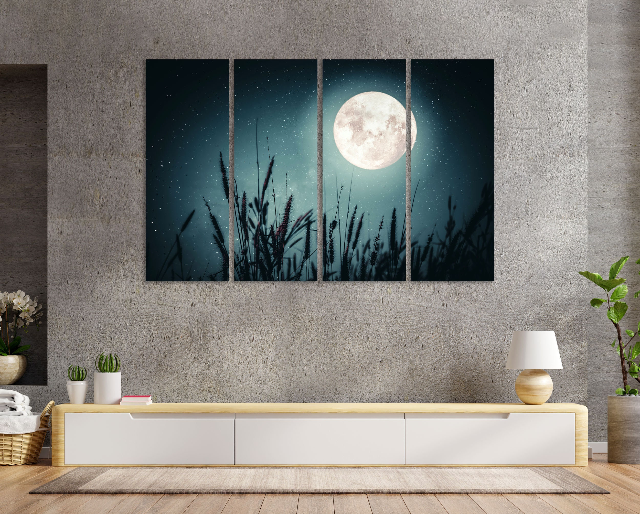Full Moon Wall Art, Moon Modern Wall Decor, Night Sky Art for Decor ...