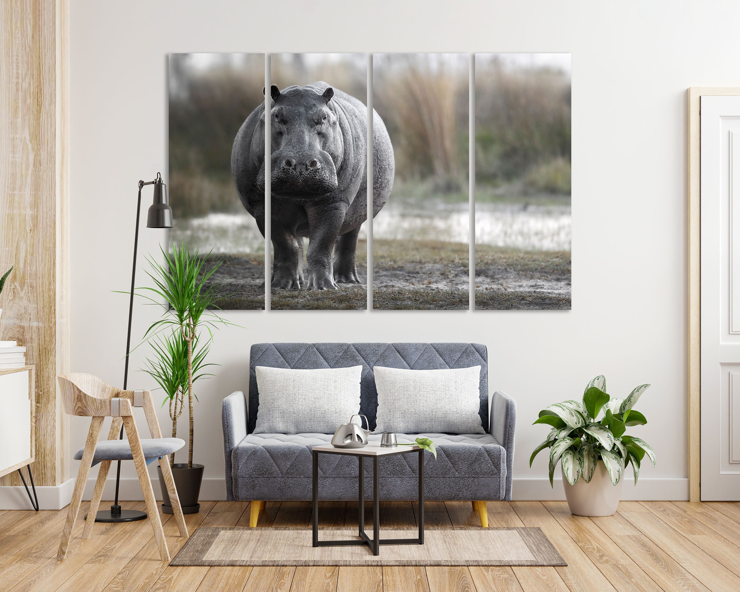 Hippopotamus Print Canvas, Hippo Art for Wall, Big Animals Large Wall ...