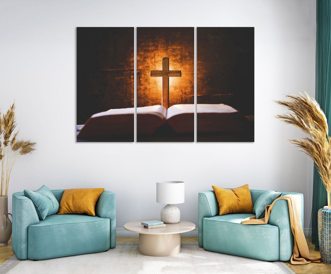 Cross With Bible Home Decor, Bible Art for Gift, Church Decor Wall ...