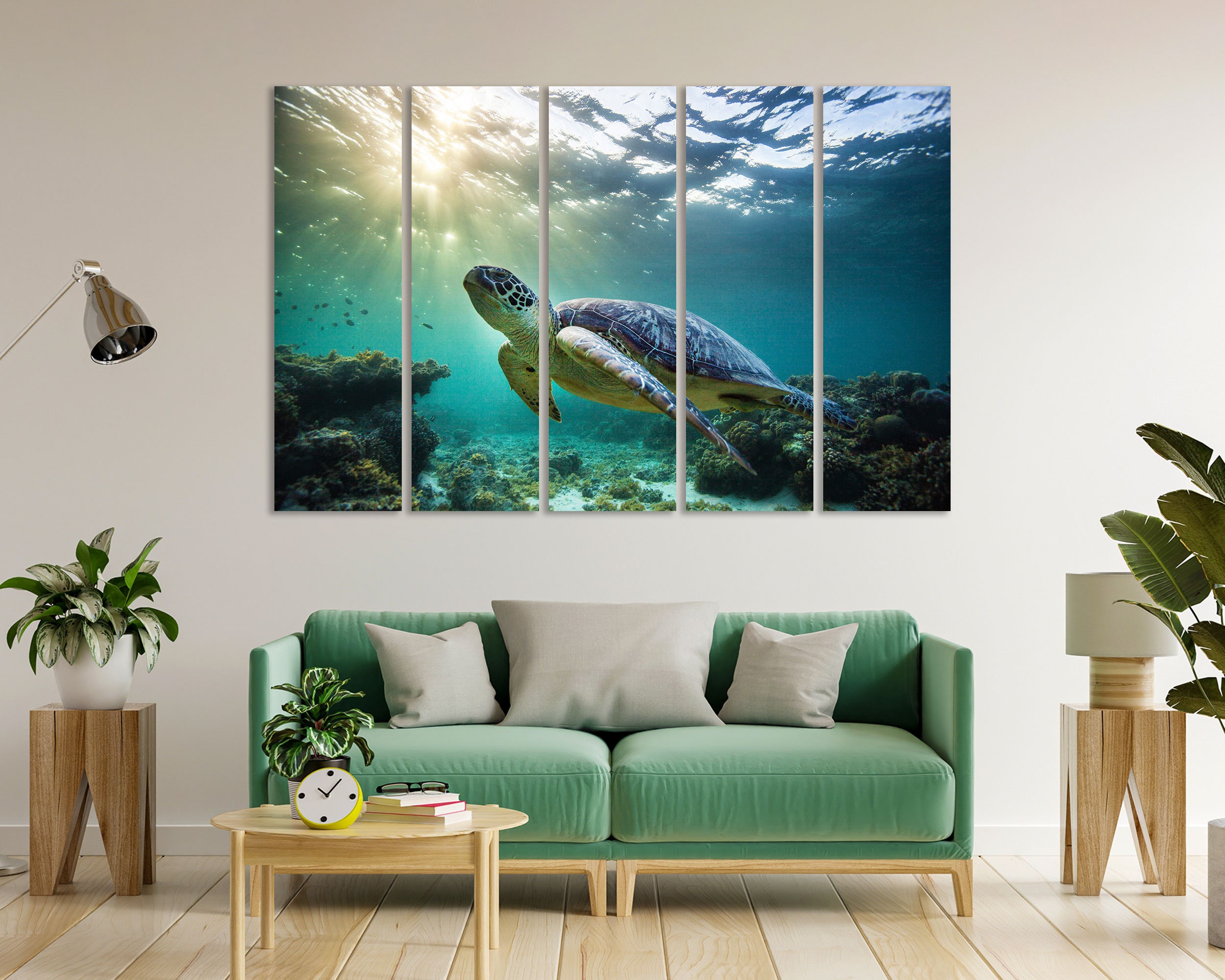 Green Sea Turtle Decor for Wall, Sea Turtle Modern Art for Home, Sea ...